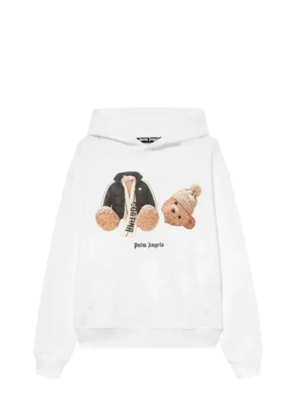 Palm Angels Broken Bear Cortina Printed Hoodie - White