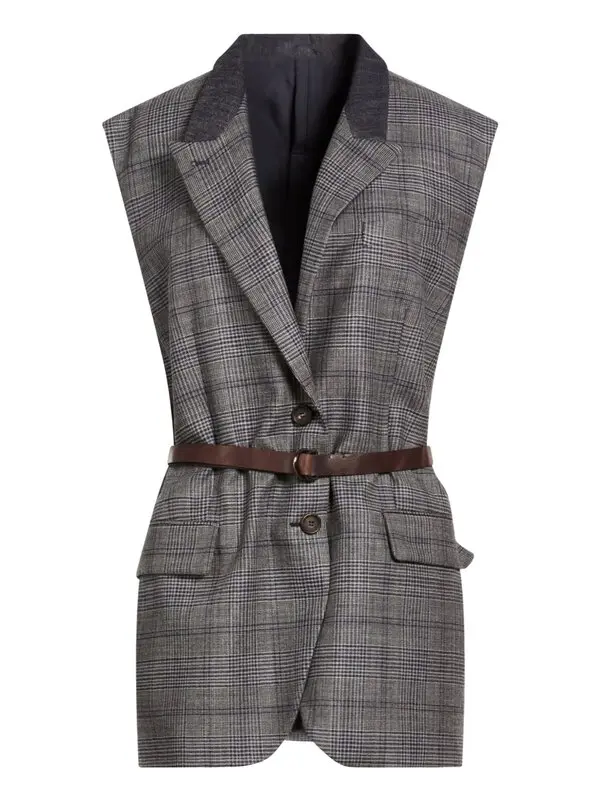 Brunello Cucinelli Sleeveless Plaid Blazer - Grey