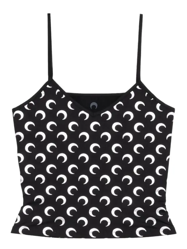 MARINE SERRE Printed Camisole With V-neckline - Black