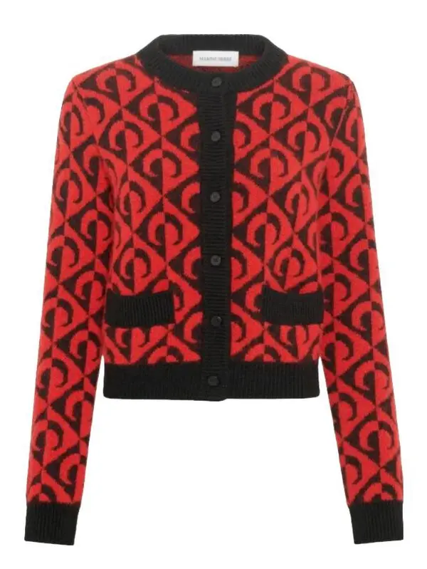 MARINE SERRE Moon Lozenge-knit Cardigan - Red