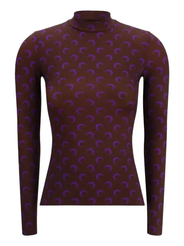 MARINE SERRE Moon-print High-neck Top - Brown