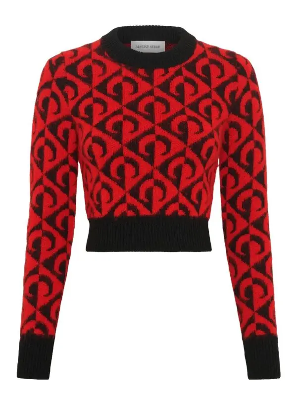 MARINE SERRE Geometric Print Crew Neck Sweater - Red