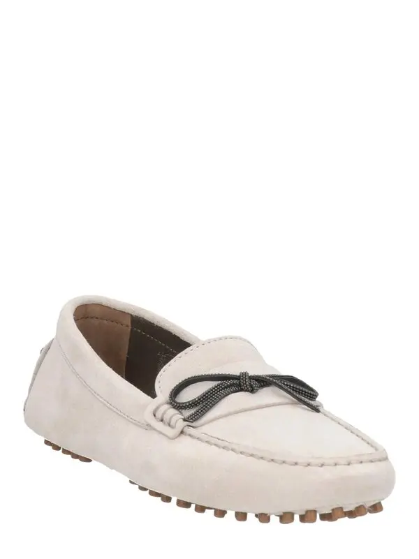 Brunello Cucinelli Suede Driving Shoes With Bow Detail - Grey