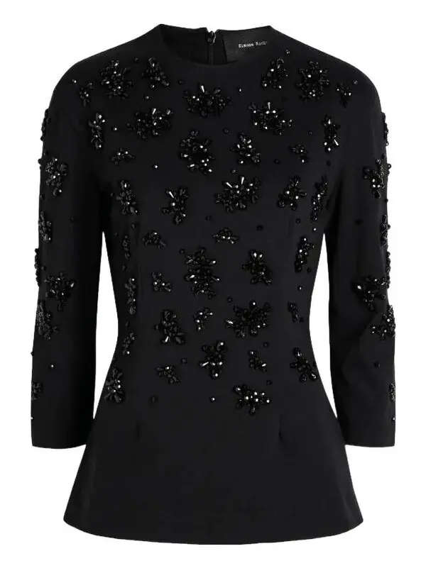 Simone Rocha Beaded Long-sleeve Top - Black