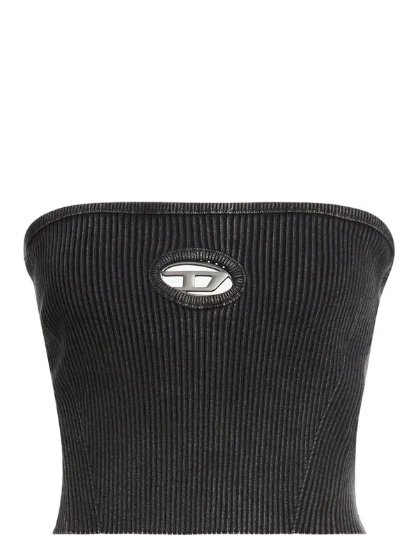 DIESEL® Ribbed Knit Bandeau Top With Appliqué And Cutout Detail - Black