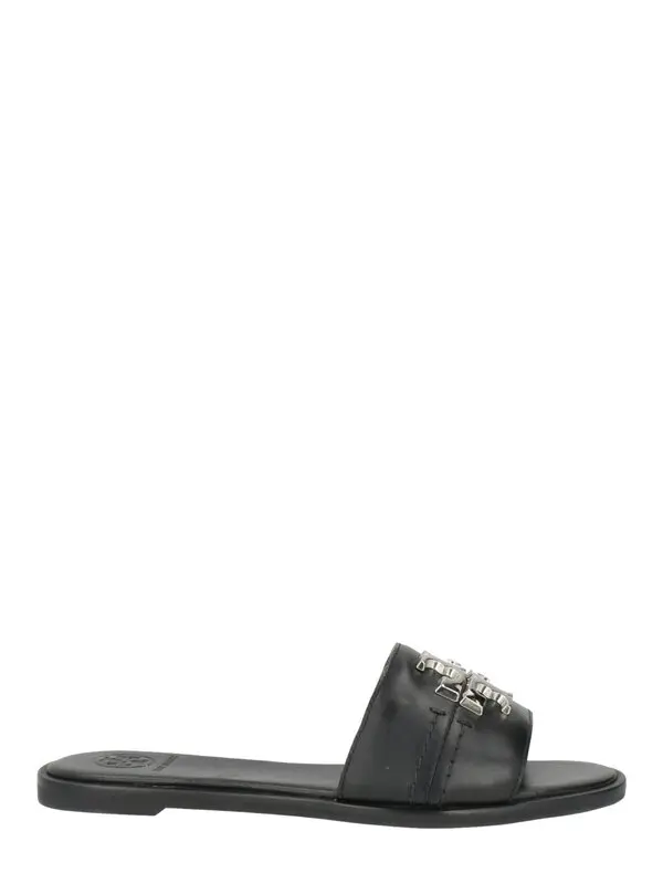 Tory Burch Embellished Leather Slide Sandals - Black