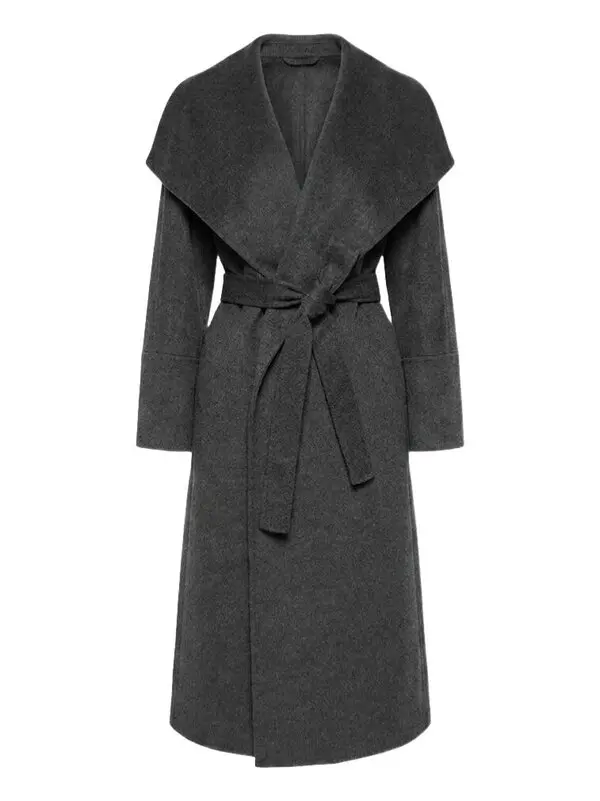 Soft Goat Long-sleeved Belted Coat - Dark Gray