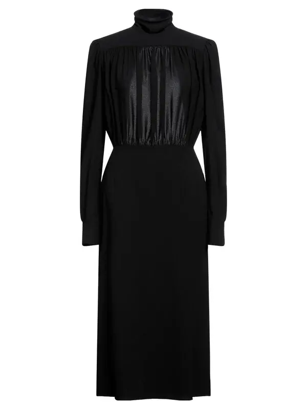 Sportmax Sheath Dress With Gathered Sleeves And Turtleneck - Black