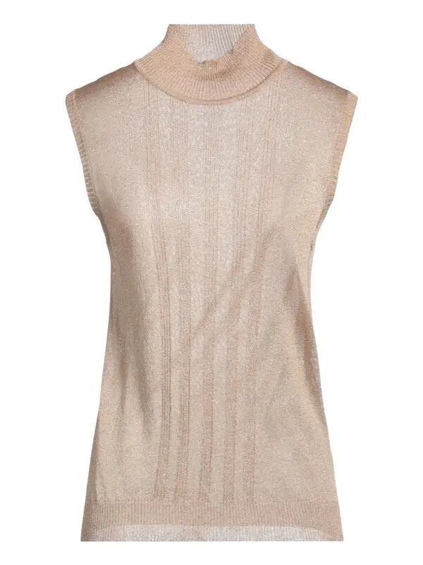 Max Mara Sleeveless High Neck Metallic Knit - Camel