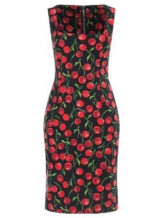 Dolce & Gabbana Sleeveless Square Neck Cherry Print Fitted Dress - Black