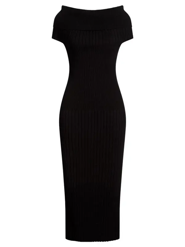 Sportmax Off-the-shoulder Ribbed-knit Slim-fit Dress - Black