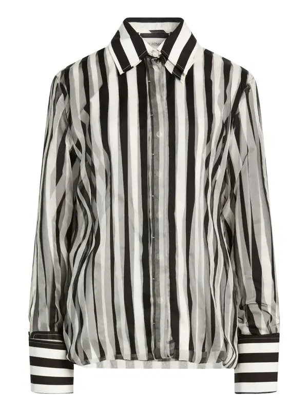 Sportmax Striped Organza Long Sleeve Shirt - Black