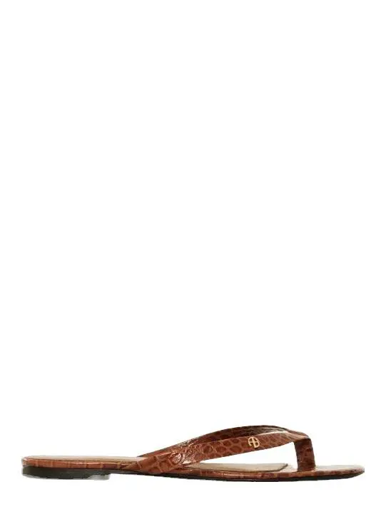 ANINE BING Noelle Croc-embossed Flat Sandals - Brown
