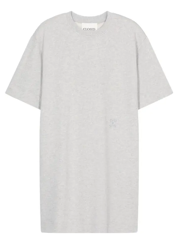 Closed Short-sleeve Crewneck Mini Dress With Pockets - Light Gray