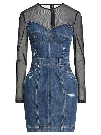 Dolce & Gabbana Fitted Denim And Mesh Dress - Blue