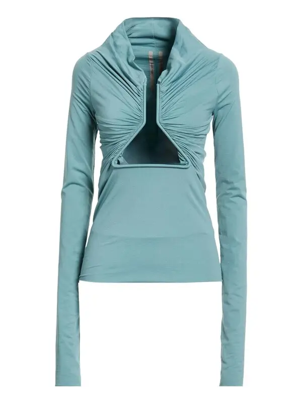 Rick Owens Gathered Deep Neckline Long Sleeve Top - Dark Teal