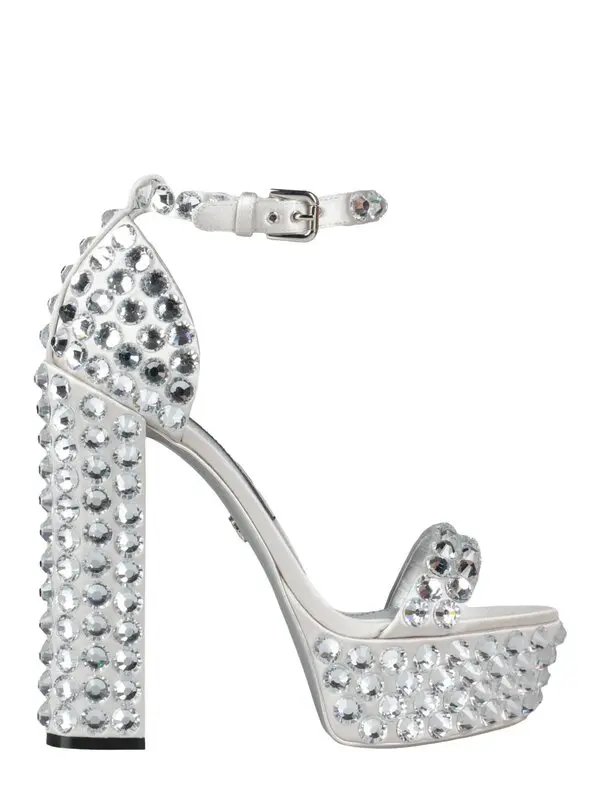 Dolce & Gabbana Embellished Block Heel Platform Sandals - White