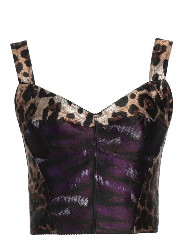 Dolce & Gabbana Leopard-print Metallic Jacquard Corset Top - Black