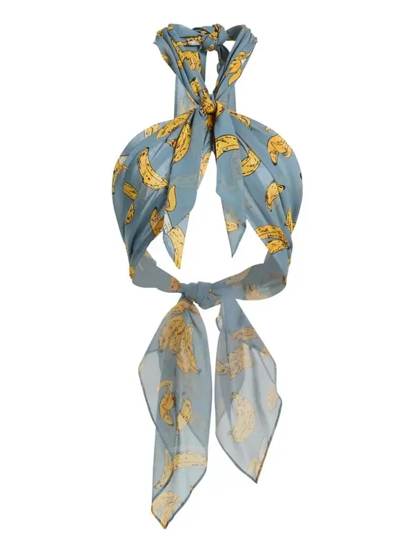Dolce & Gabbana Printed Crepe Halterneck Crop Top - Blue