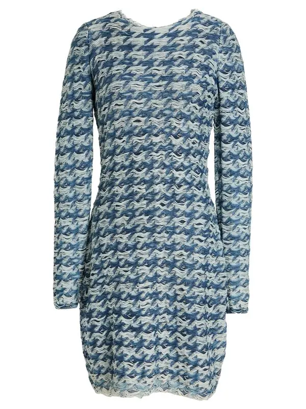 DIESEL® Two-tone Jersey Bodycon Dress With Crewneck And Zip Fastening - Blue
