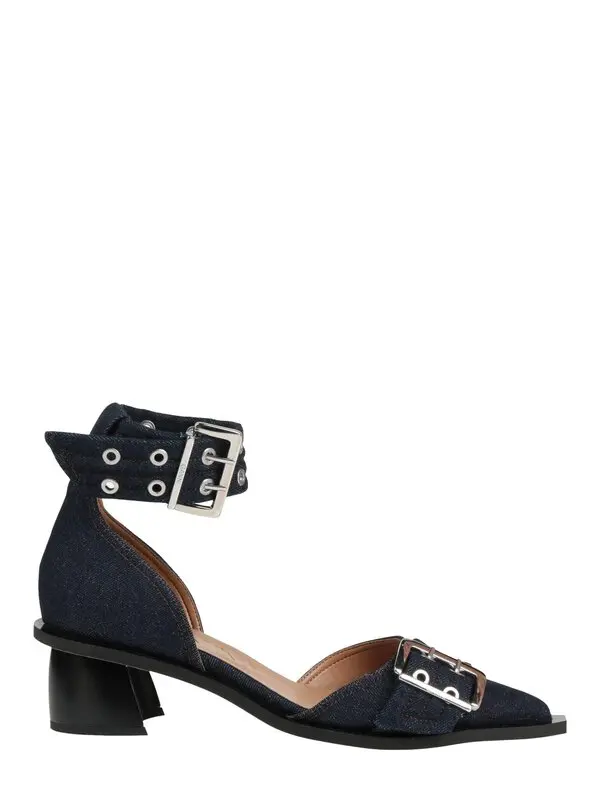 GANNI Buckled Denim Pointed Toe Pumps - Blue