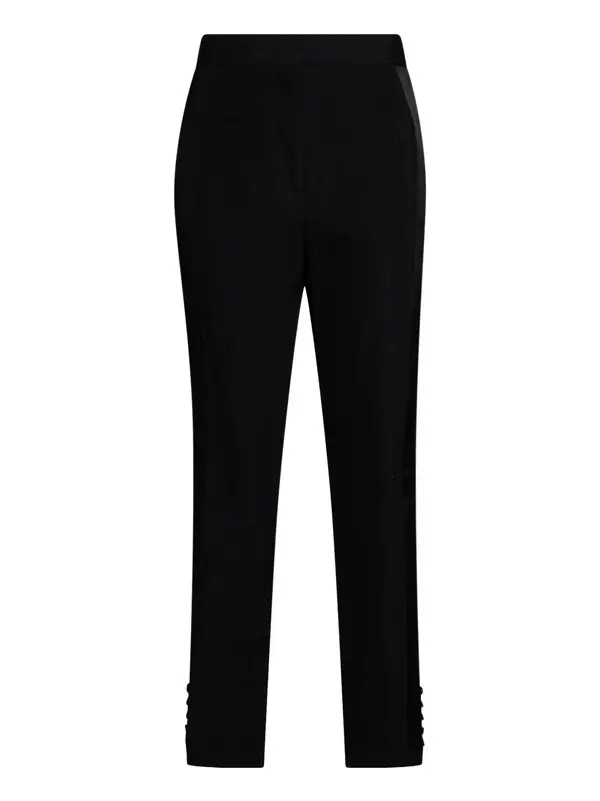 Burberry Tapered Flannel Trousers With Satin Trim - Black