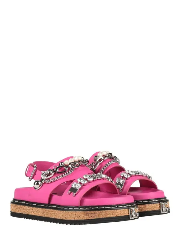 Dolce & Gabbana Embellished Leather Platform Sandals - Pink