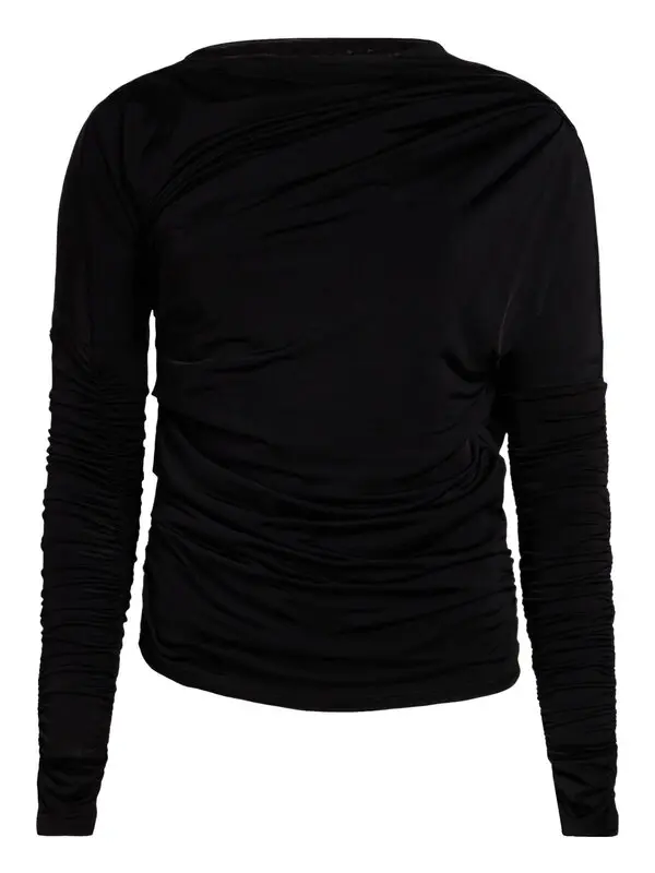 GANNI Long Sleeve Gathered Stretch Top - Black