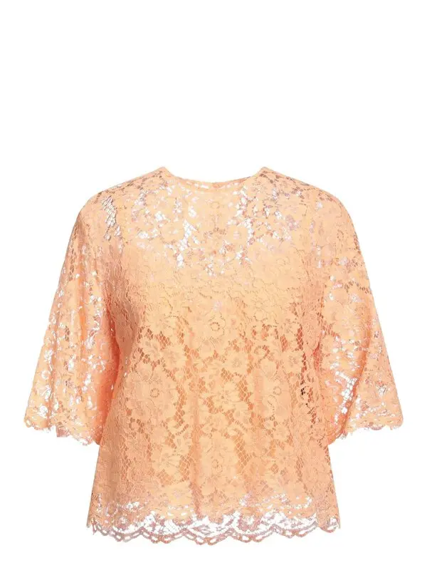 Dolce & Gabbana Lace Top With 3/4 Sleeves And Crewneck - Orange