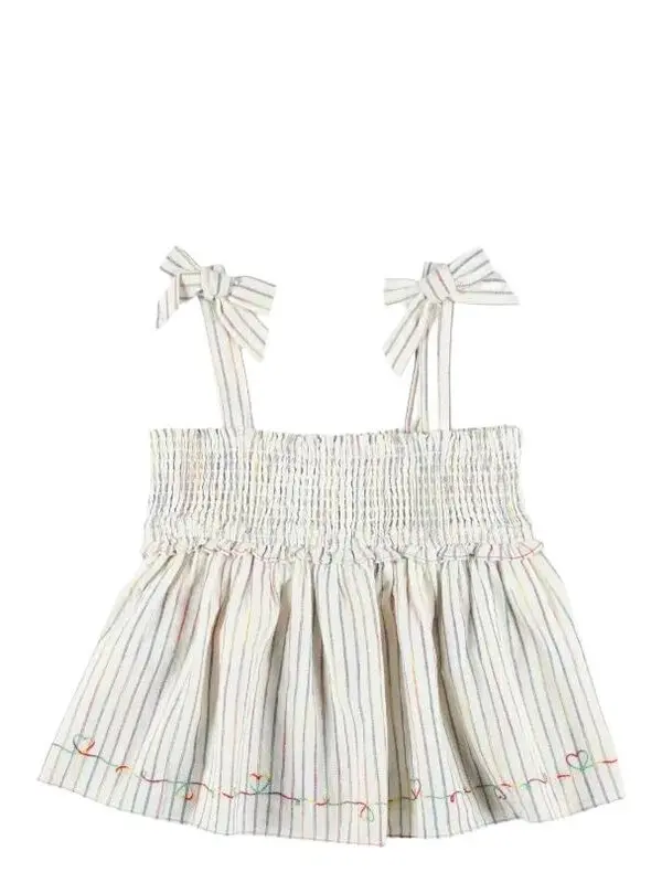 Zimmermann Smocked Striped Top With Bow Tie Straps - White
