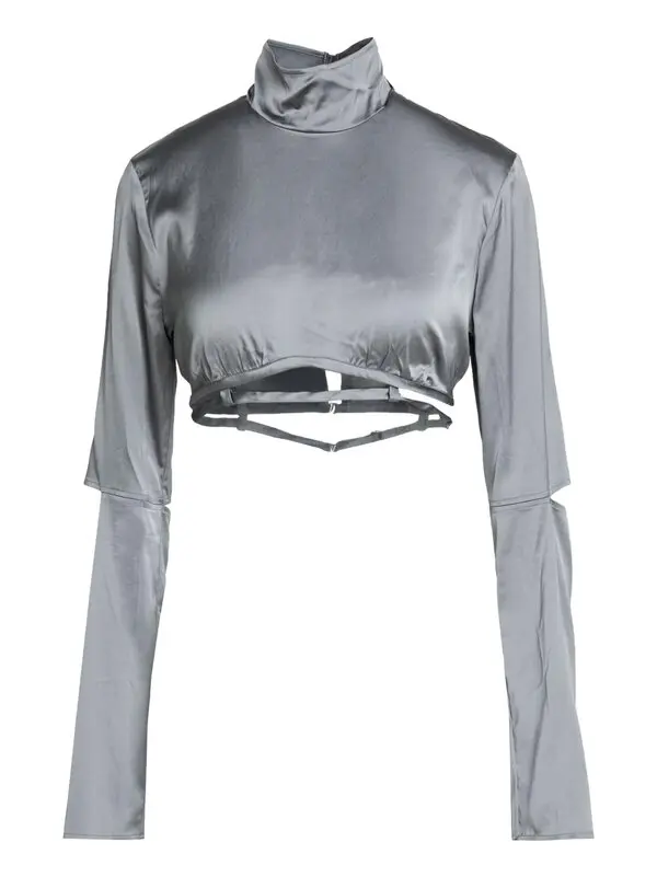 Jacquemus Solid Satin Cropped Top - Grey