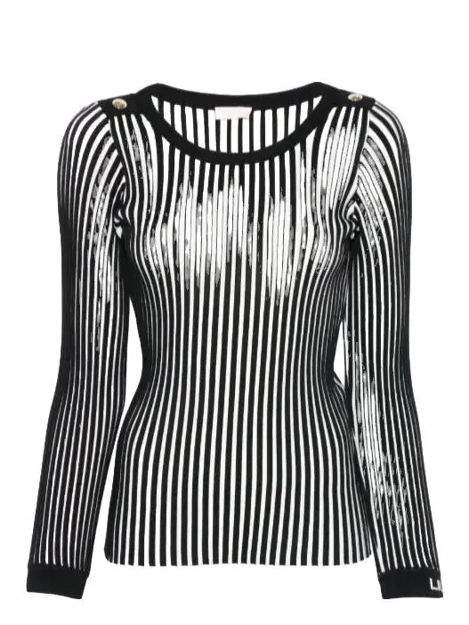 Liu Jo Striped Button Detail Long Sleeve Top - Black