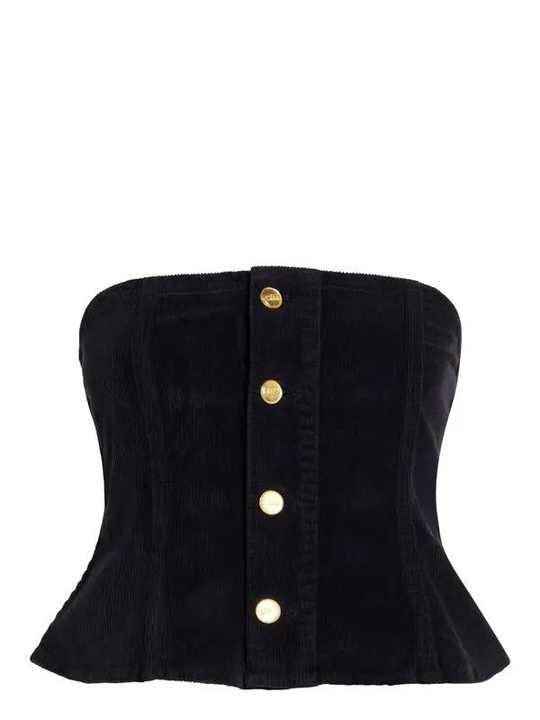 GANNI Corduroy Off-shoulder Top With Button Fastenings - Black