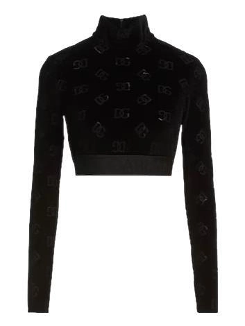 Dolce & Gabbana Chenille Cropped Turtleneck Top - Black