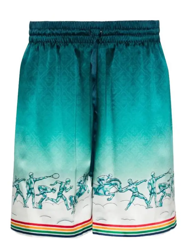 Casablanca Printed Silk Shorts - Green