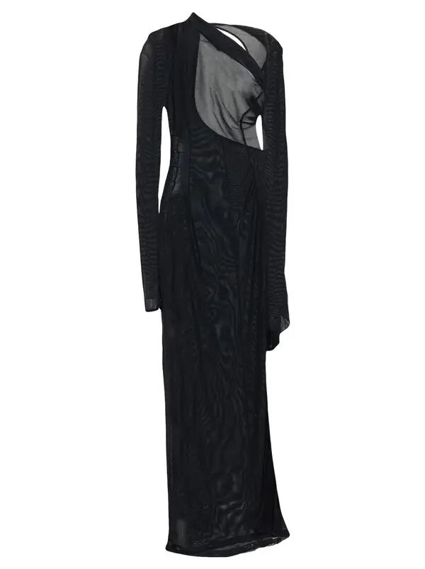 Jacquemus Bodycon Tulle Long Sleeve Dress - Black