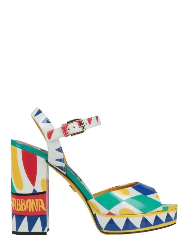Dolce & Gabbana Geometric Print Leather Slingback Platform Sandals - No