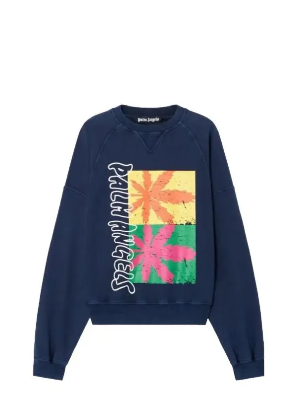 Palm Angels Palm Leaf Print Sweatshirt - Blue