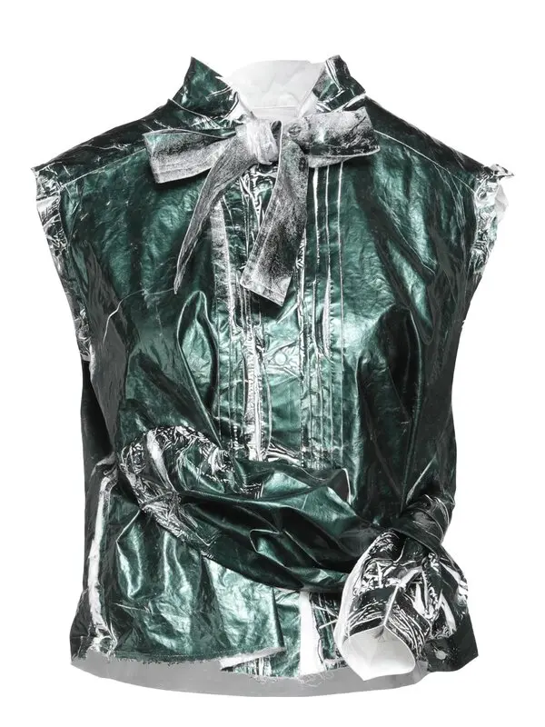 MAISON MARGIELA Sleeveless Metallic Bow Collar Blouse - Green