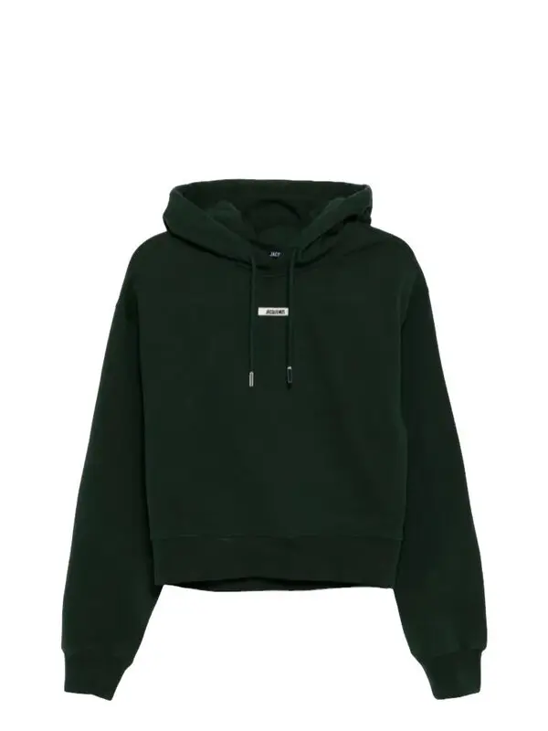 Jacquemus Cropped Hoodie With Drawstring Hood And Ribbed Details - Black