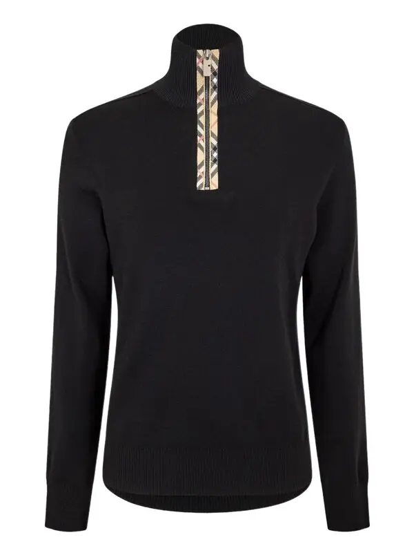 Burberry Knit Pullover With Zip Detail - Black