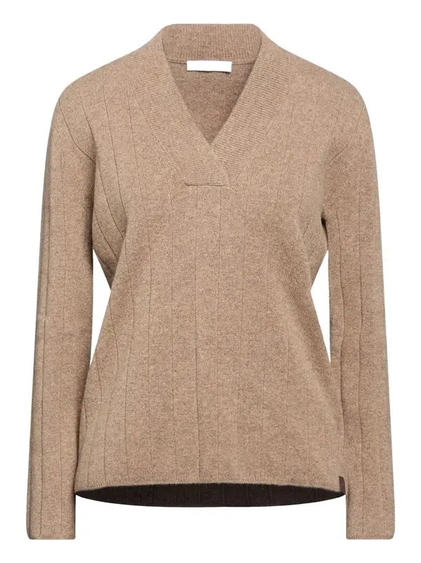 Max Mara Cashmere V-neck Jumper With Leather Trims - Nude