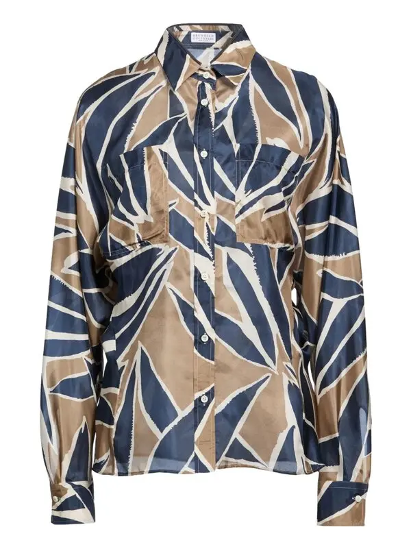 Brunello Cucinelli Long Sleeve Printed Silk Shirt - Multicolor