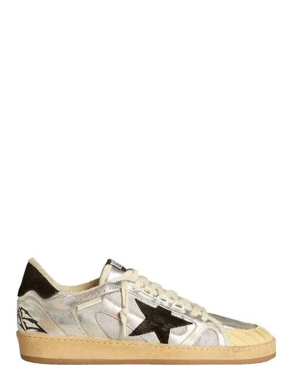GOLDEN GOOSE Ball Star Leather Sneakers With Black Suede Star - Silver
