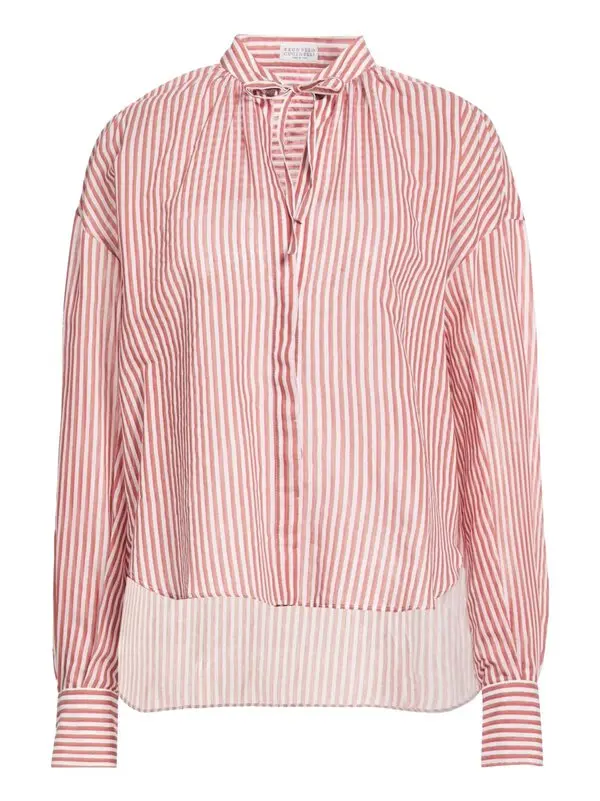 Brunello Cucinelli Striped Organza Blouse With Lace-up Neckline - Pink