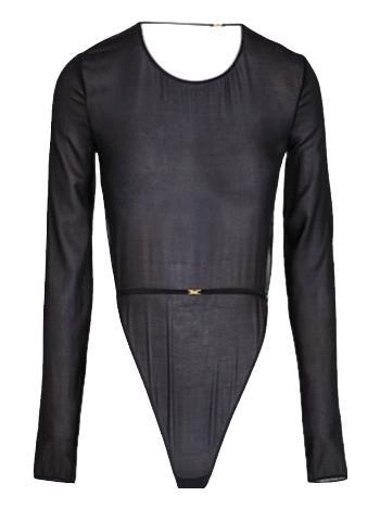 Saint Laurent Long Sleeve Sheer Top - Black