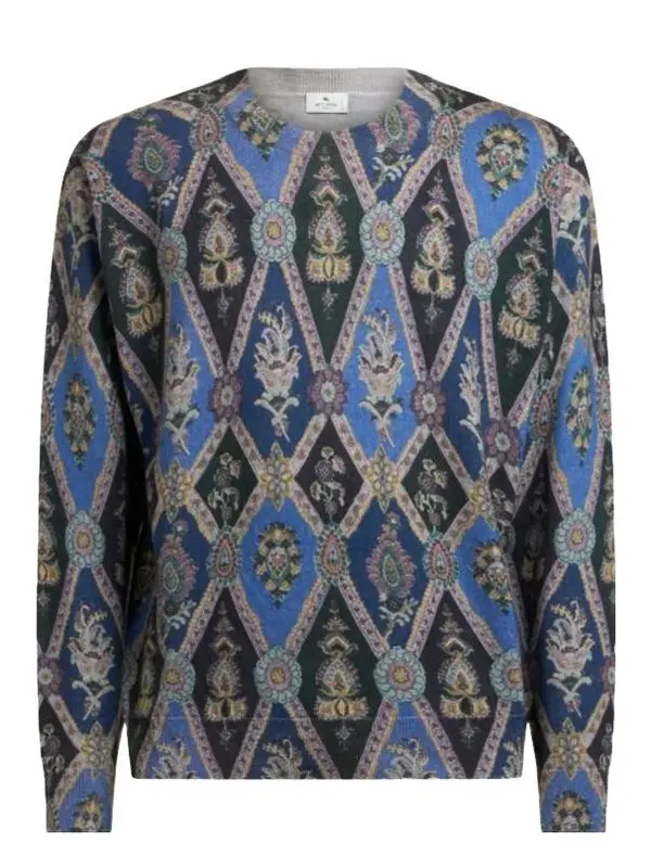 Etro Wool Jacquard Sweater With Diamond Motif - Black