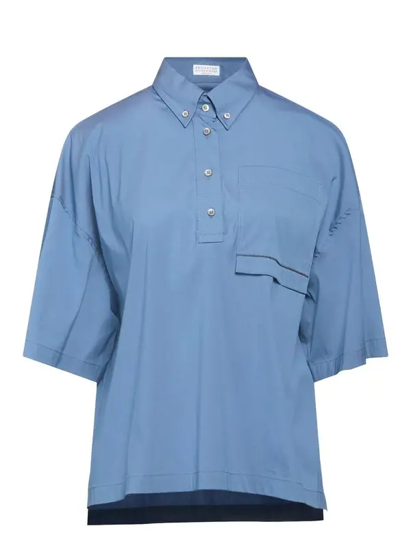 Brunello Cucinelli Short Sleeve Poplin Shirt - Blue