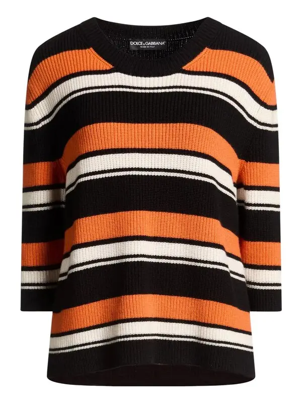Dolce & Gabbana Striped Cashmere Knit Sweater - Orange