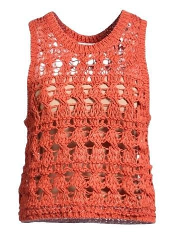 Brunello Cucinelli Sleeveless Crochet Knit Top - Red